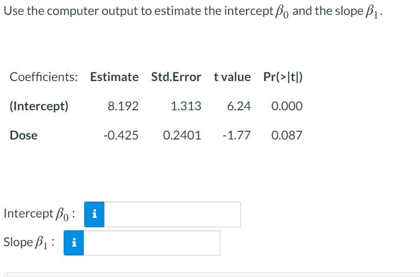 Solved Use the computer output to estimate the intercept Bo | Chegg.com