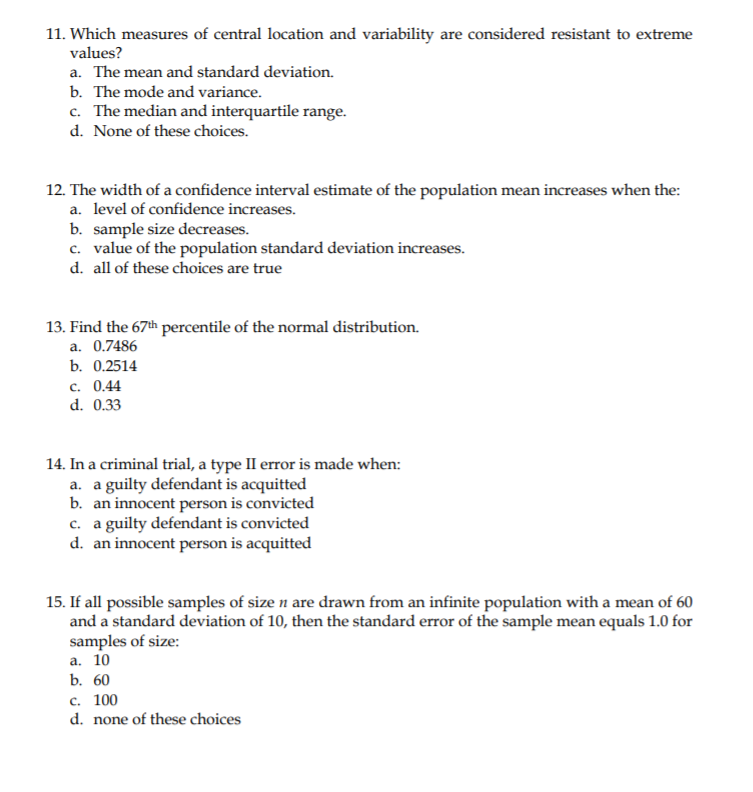 Solved 11. Which measures of central location and | Chegg.com