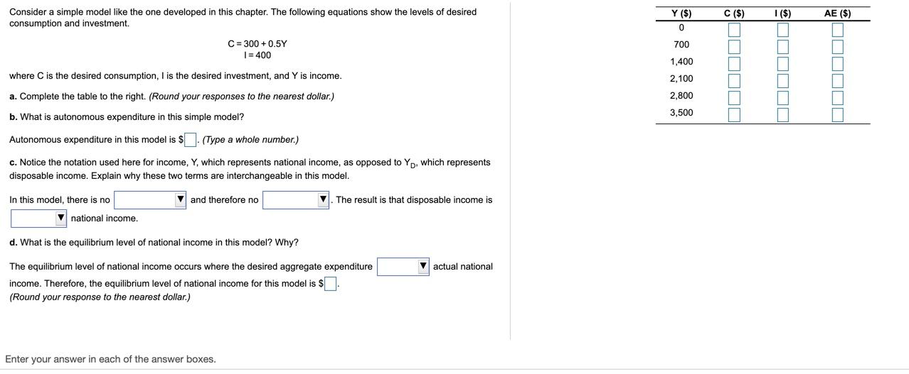 Solved C($) Consider a simple model like the one developed | Chegg.com