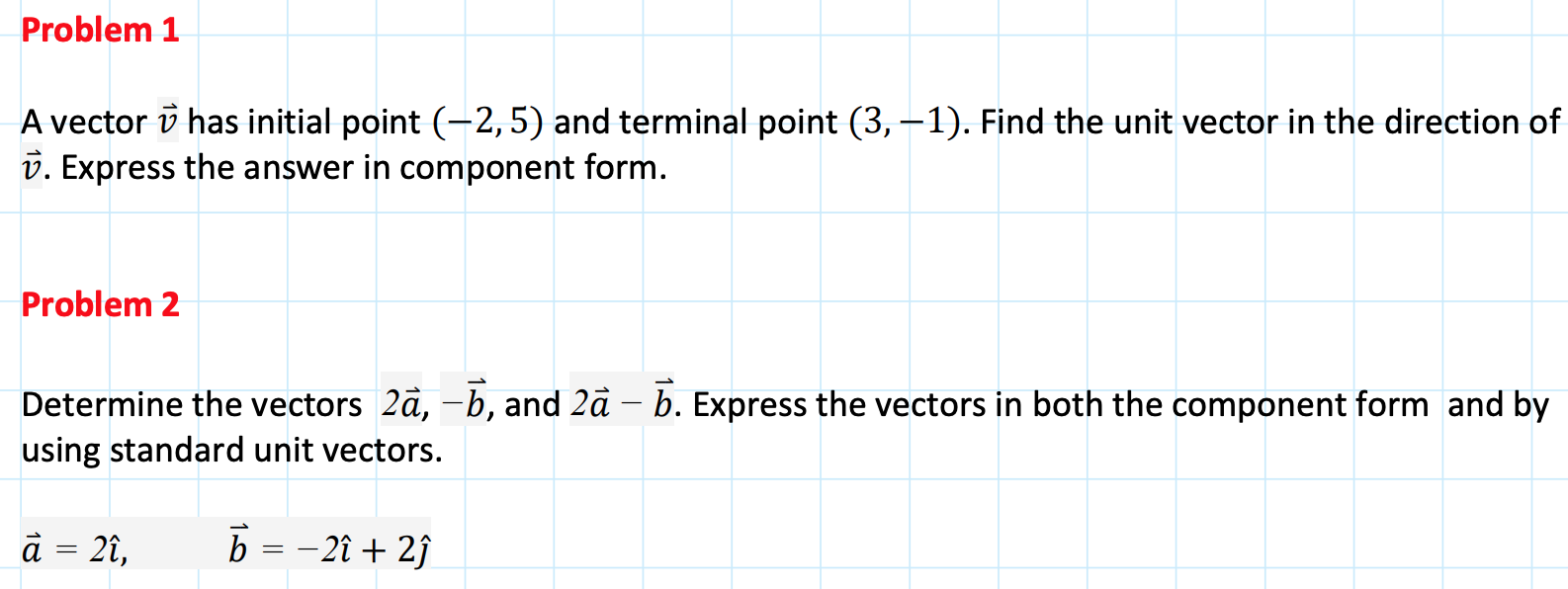 Solved Problem 1 A vector ū has initial point (-2,5) and | Chegg.com
