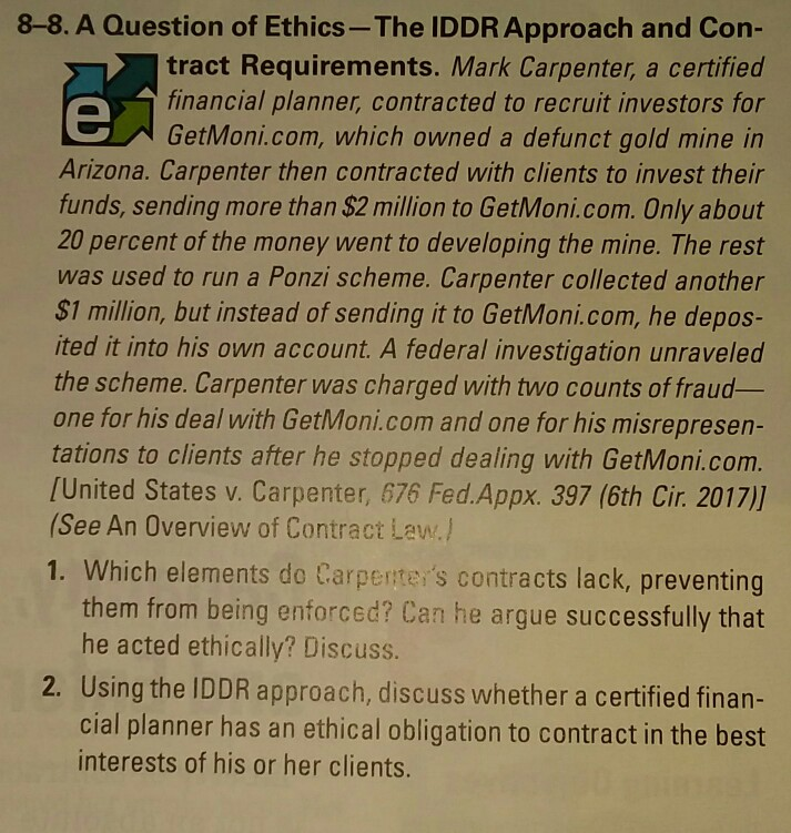 Solved 8–8. A Question of Ethics - The IDDR Approach and | Chegg.com