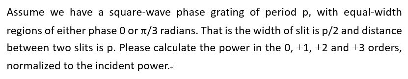Solved Assume we ﻿have a square-wave phase grating of | Chegg.com