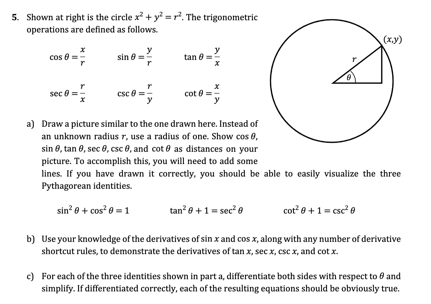 Solved 5. Shown at right is the circle x2 + y2 = r2. The | Chegg.com