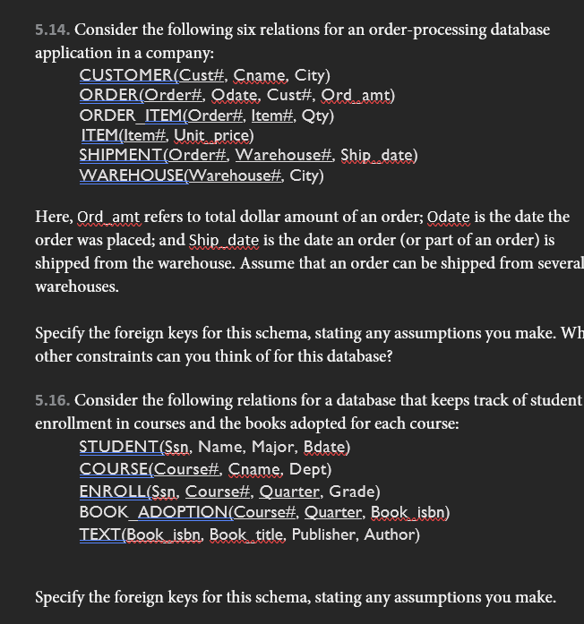 Solved 5.14. Consider the following six relations for an | Chegg.com