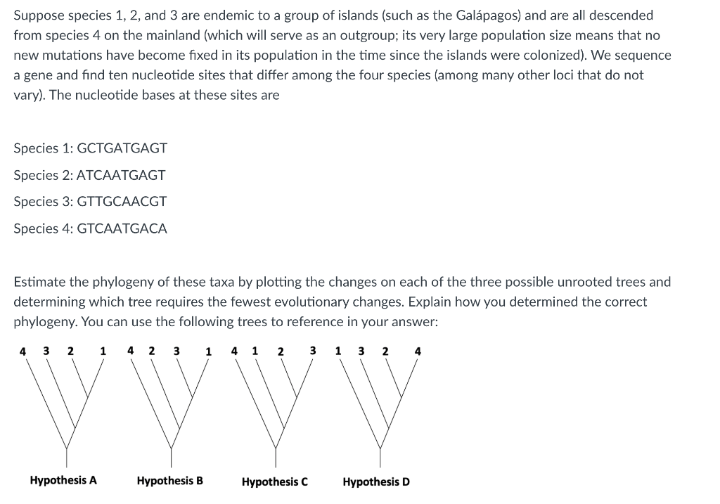 Solved Suppose species 1, 2, and 3 are endemic to a group of | Chegg.com