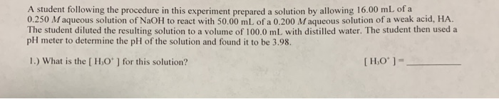 Solved A student following the procedure in this experiment | Chegg.com