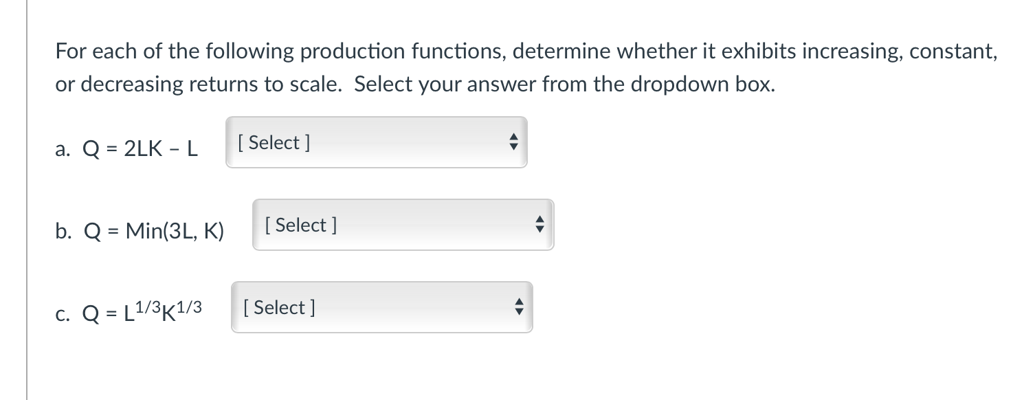 Solved For each of the following production functions, | Chegg.com