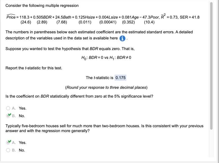 Consider the following multiple regression Price | Chegg.com