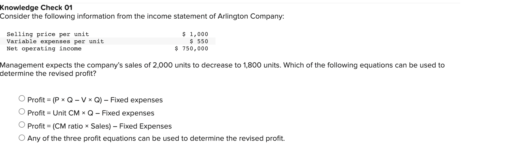 Solved Knowledge Check 01 Consider the following information | Chegg.com