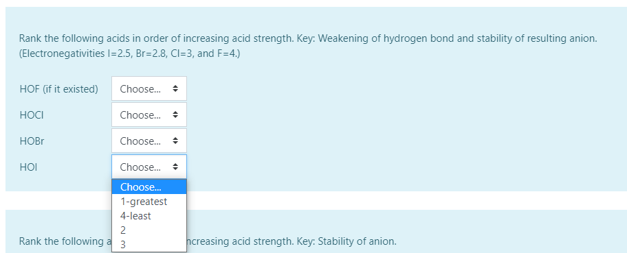 Solved Rank the following acids in order of increasing acid | Chegg.com