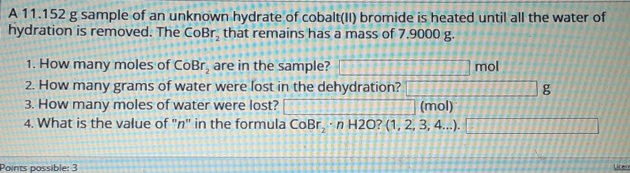 Solved A 11.152 g sample of an unknown hydrate of cobalt(II) | Chegg.com