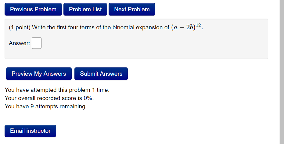 Solved Previous Problem Problem List Next Problem (1 point) | Chegg.com