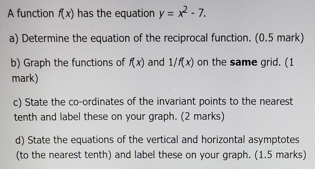 Solved A function f(x) has the equation y=x2−7. a) Determine | Chegg.com Solved A function f(x) has the equation y=x2−7. a) Determine | Chegg.com