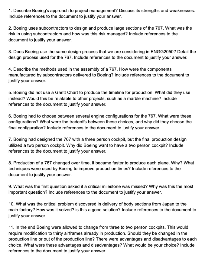 Solved These Questions are based on "The Boeing 767: From | Chegg.com