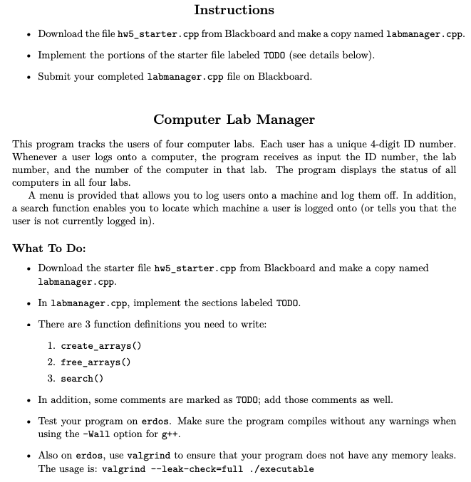 Computer Lab Manager with Arrays in | Chegg.com