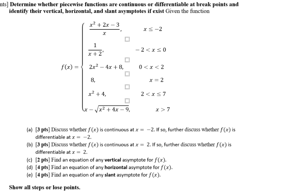 Solved nts] Determine whether piecewise functions are | Chegg.com