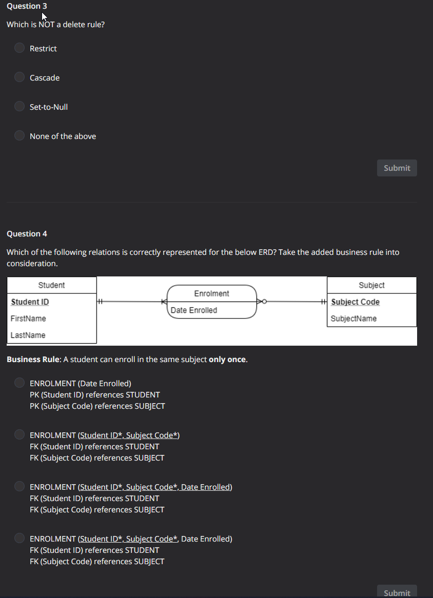 Solved Question 1 Which entity type is the most appropriate | Chegg.com