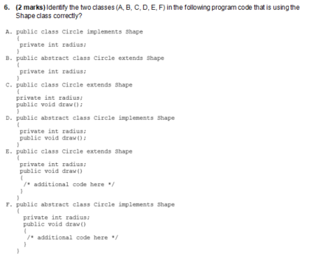 Solved 6. (2 marks) Identify the two classes (A, B, C, D, E, | Chegg.com