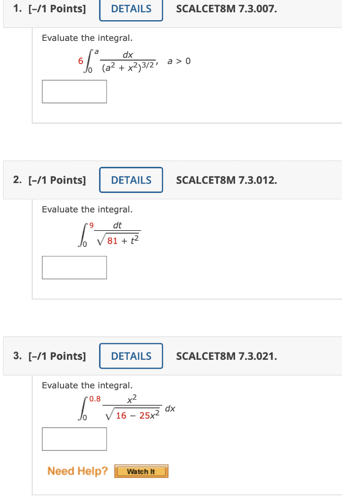 Solved /1 Points] SCALCET8M 7.3.007. Evaluate the integral. | Chegg.com