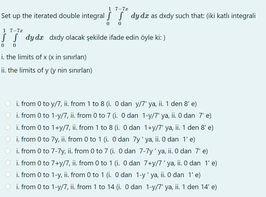 Solved 1 7–72 Set up the iterated double integral ſ ſ dy dx | Chegg.com