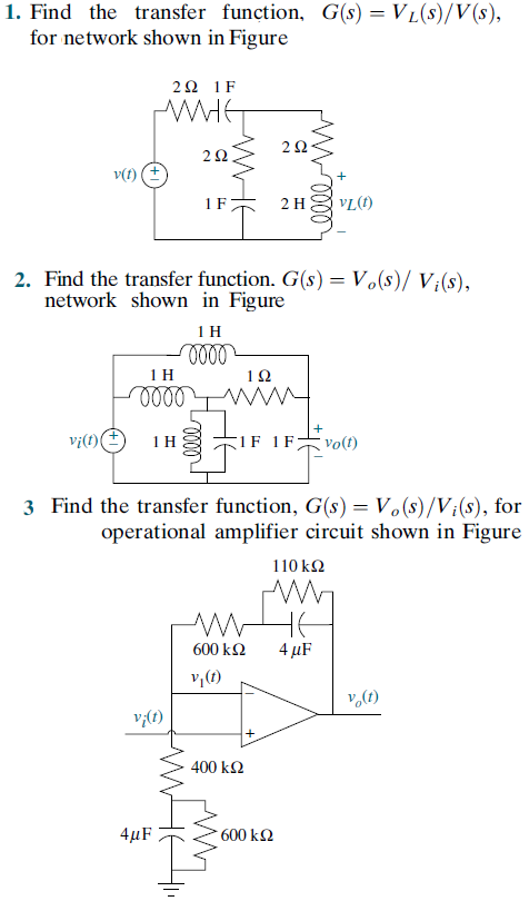 Solved 1. Find the transfer function, G(S) = VL(S)/VS), for | Chegg.com