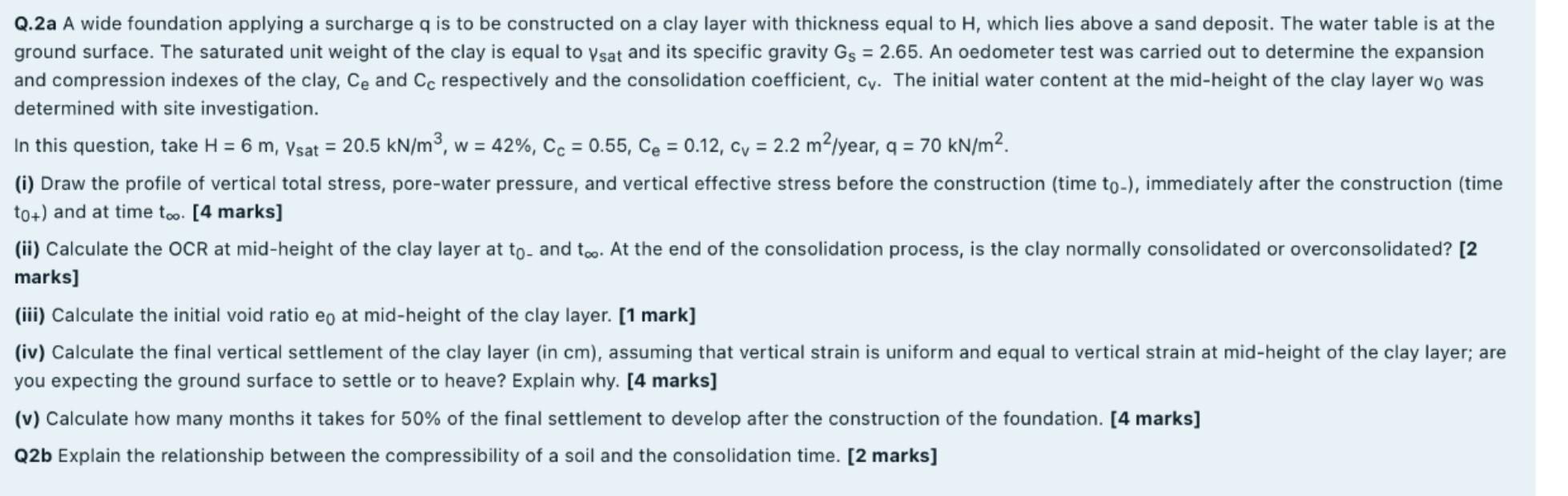 Solved Q.2a A wide foundation applying a surcharge q is to | Chegg.com