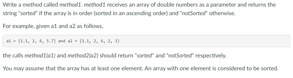 Solved Write a method called method1. method1 receives an | Chegg.com
