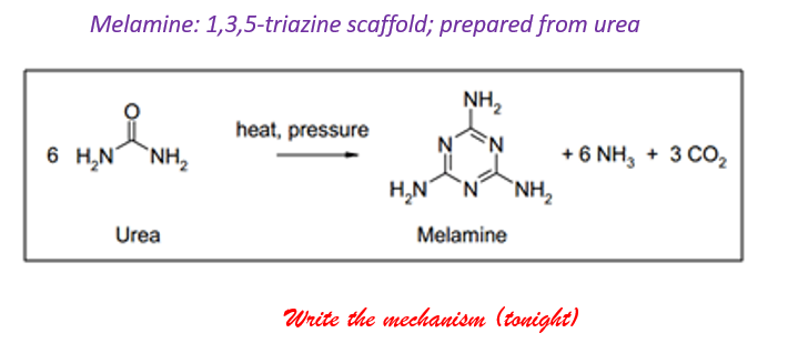 Solved Melamine: 1,3,5-triazine scaffold; prepared from urea | Chegg.com