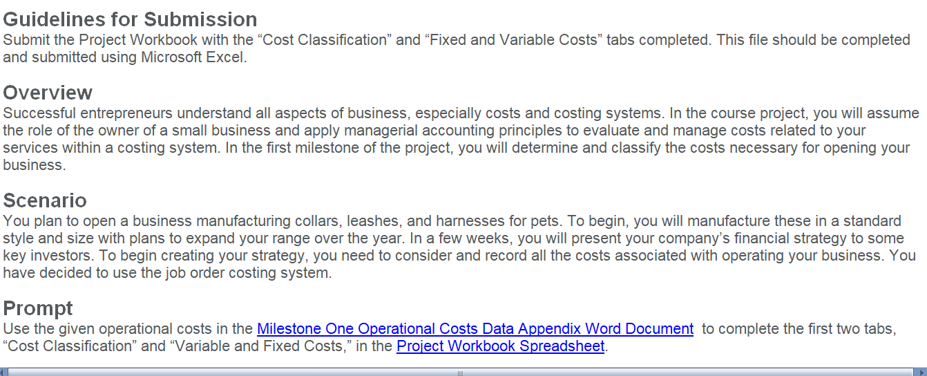 Guidelines for Submission Submit the Project Workbook | Chegg.com