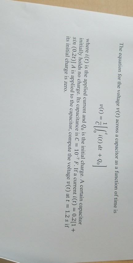 Solved The equation for the voltage v(t) across a capacitor | Chegg.com