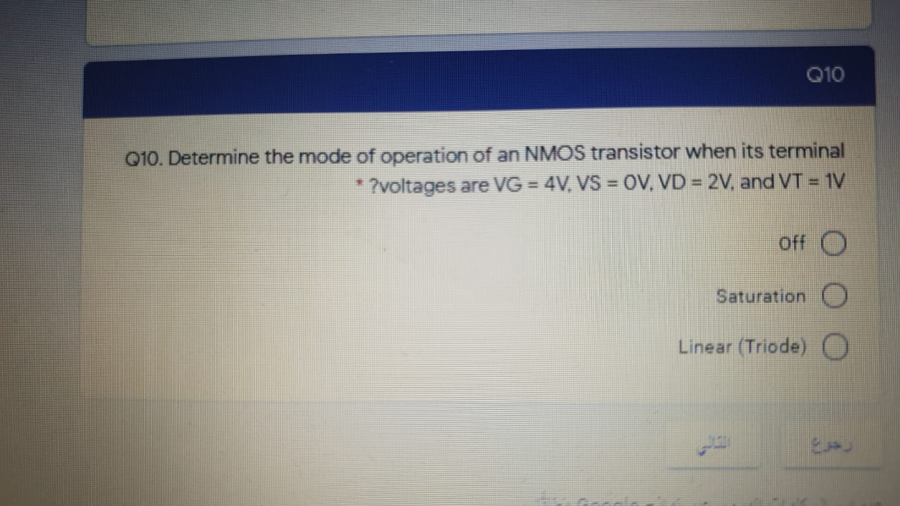 Solved Q10 Q10 Determine The Mode Of Operation Of An Nmos