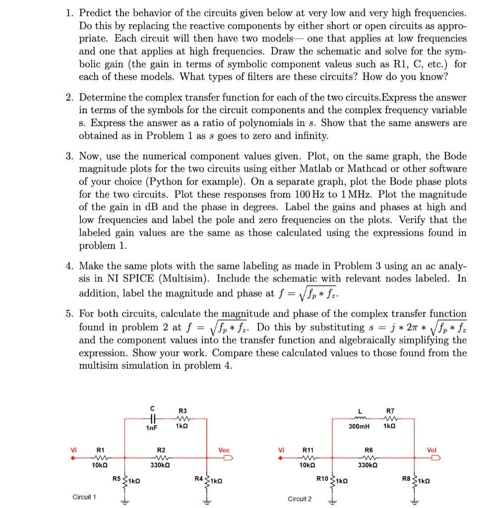 Solved 1. Predict the behavior of the circuits given below | Chegg.com