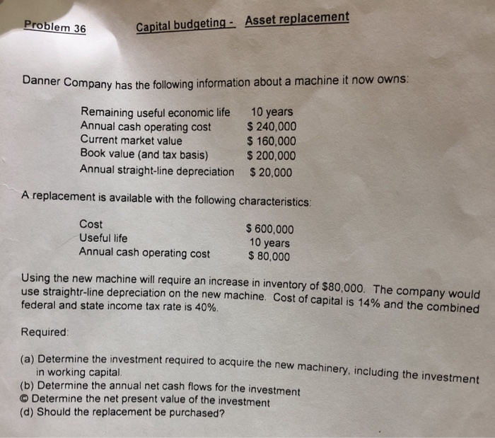 Solved Asset replacement Capital budgeting: Danner Company | Chegg.com