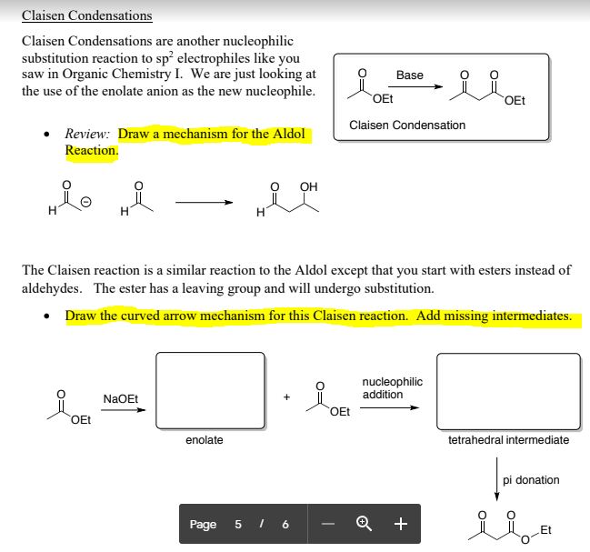 Solved Claisen Condensations Claisen Condensations are | Chegg.com