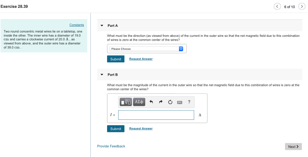 Solved Exercise 28.39 6 of 10 > Constants Part A Two round | Chegg.com