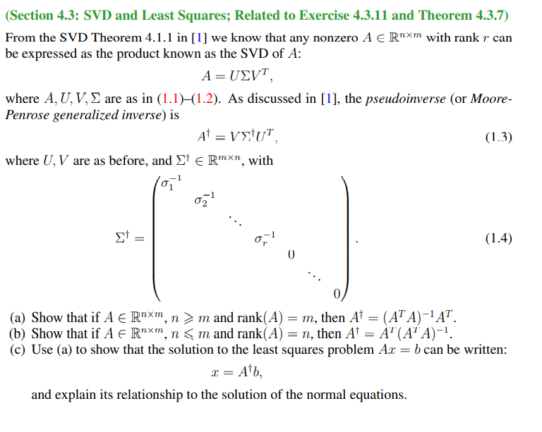 Solved (Section 4.3: SVD and Least Squares; Related to | Chegg.com