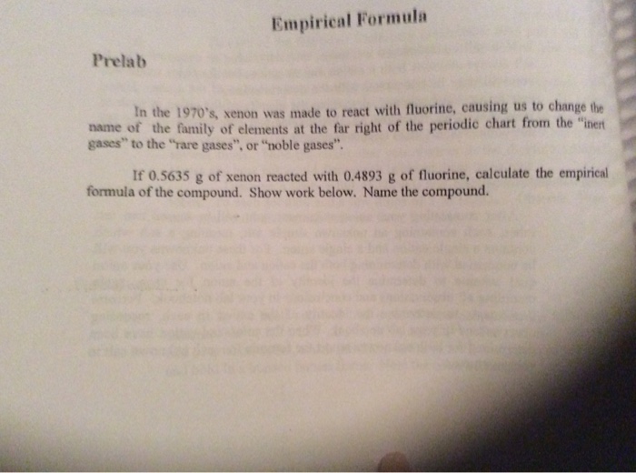 Solved Empirical Formula Prelab In the 1970' s, venon was | Chegg.com