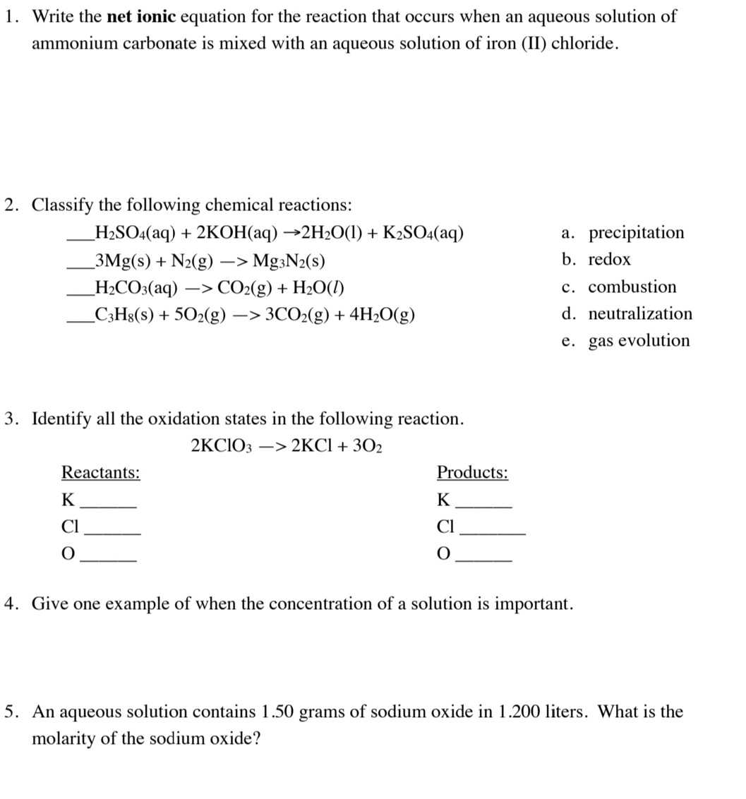 Solved 1. Write the net ionic equation for the reaction that | Chegg.com