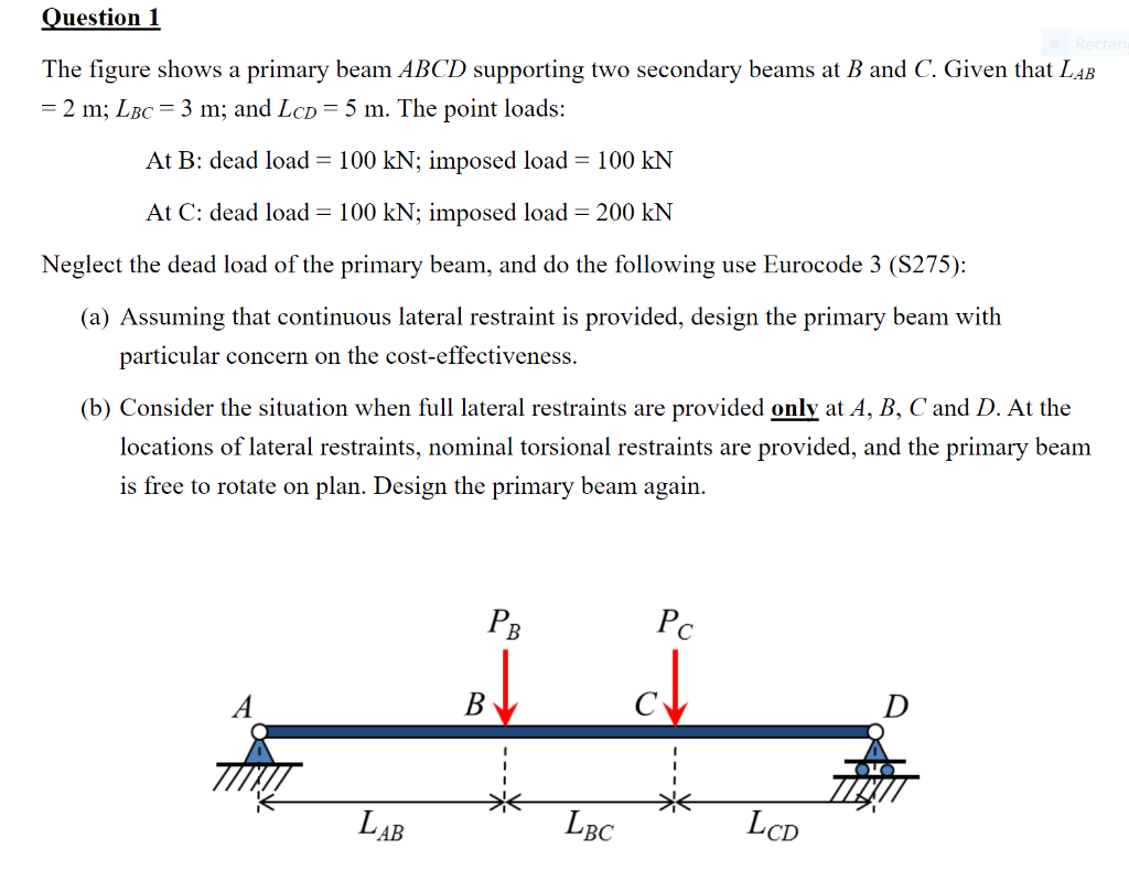 Question 1 The figure shows a primary beam ABCD | Chegg.com