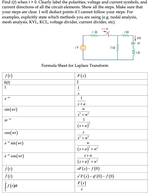 Solved Find i(t) when t> 0. Clearly label the polarities, | Chegg.com