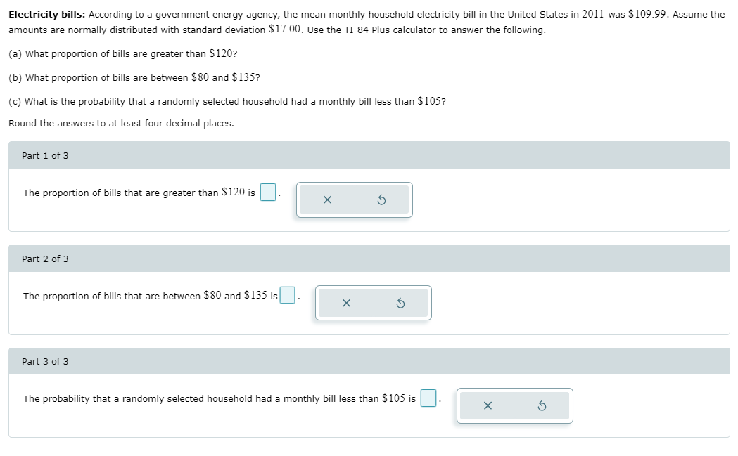 Solved Electricity bills: According to a government energy | Chegg.com