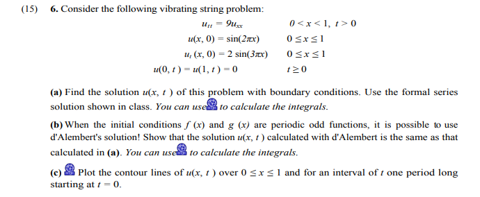 Solved (15) 6. ﻿Consider the following vibrating string | Chegg.com