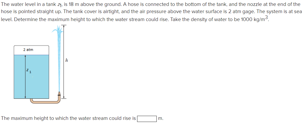 Solved The water level in a tank z1, is 18 m above the | Chegg.com