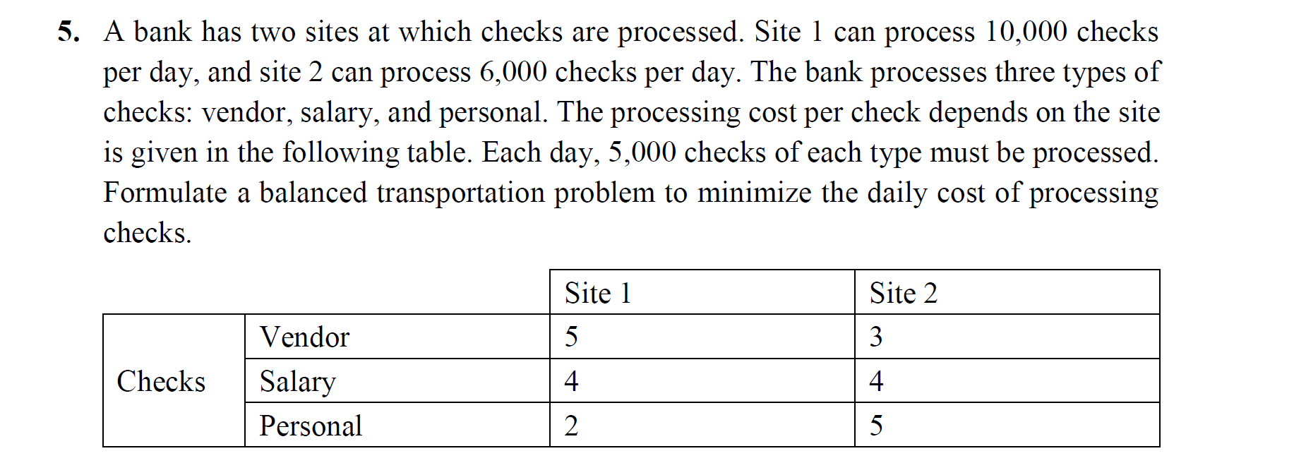 Solved 5. A bank has two sites at which checks are | Chegg.com