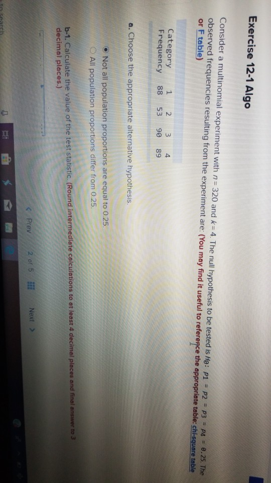 Solved Exercise 12-1 Algo Consider a multinomial experiment | Chegg.com