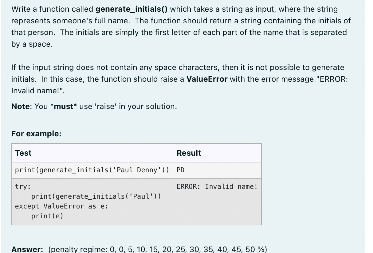 Solved Write a function called generate_initials() which | Chegg.com