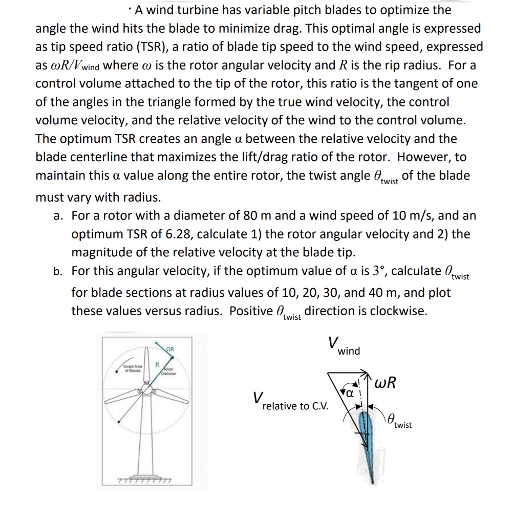 A wind turbine has variable pitch blades to optimize | Chegg.com