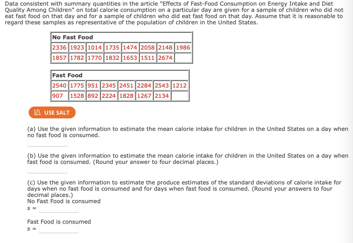 Solved Data consistent with summary quantities in the | Chegg.com