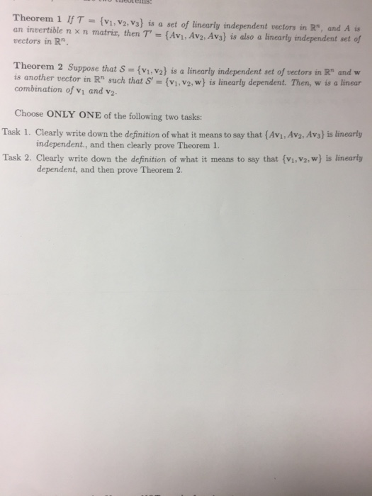Solved Theorem 1 If T = {v1,v2.v3} is a set of linearly | Chegg.com