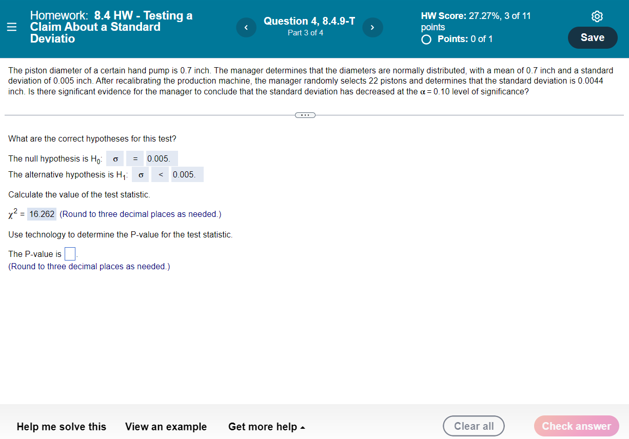 Solved Homework: 8.4 HW - Testing a Claim About a Standard | Chegg.com